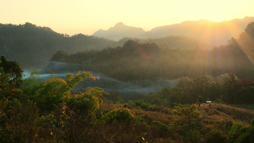 beautiful sunrise over forest mountains morning Stock Footage Video ...