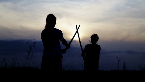 teenage boys fencing samurai training swords Stock Footage Video (100% ...