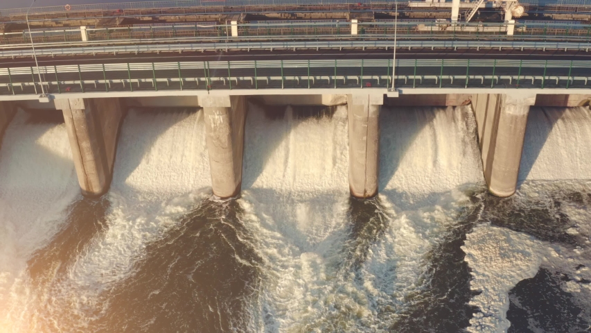 Dam Flowing Water Through Gates Hydroelectric Stock Footage Video (100% ...