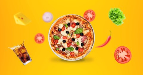 4k Pizza Ingredients Animation On Yellow Stock Footage Video (100% ...