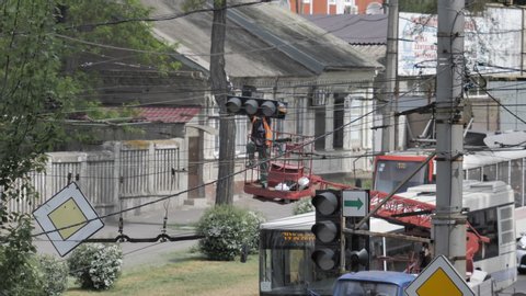 Traffic Light Repair Urban Area Stock Footage Video (100% Royalty-free ...