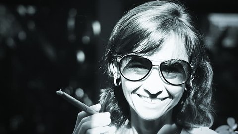 Addict Female Smoker Laughing After Taking Stock Footage Video (100% ...