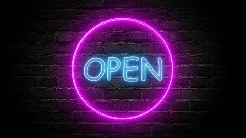 Neon Open Sign Animation On Brick Stock Footage Video (100% Royalty ...