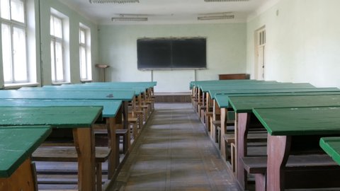 Slider Shot Outdated Classroom Aisle Between Stock Footage Video (100% ...
