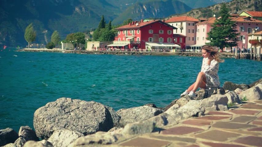 Beautiful Girl Sits Stone Riva Stock Footage Video (100% Royalty-free ...
