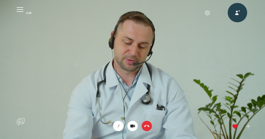 Portrait of female doctor talking to patient on laptop video call ...