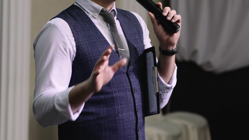 Orator Man with Microphone Speaks Stock Footage Video (100% Royalty ...