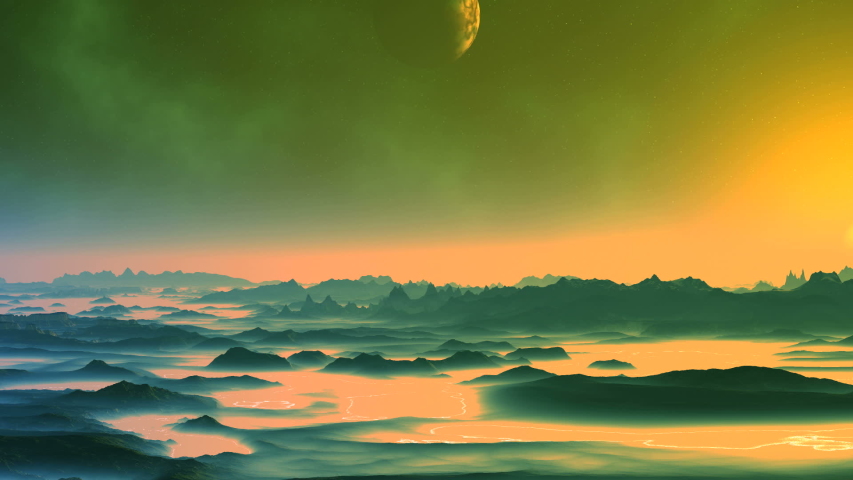 bright sunrise over alien planet yellow Stock Footage Video (100% ...