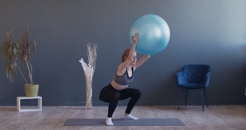 Young Sporty Woman Doing Squats Fitball Stock Footage Video (100% ...