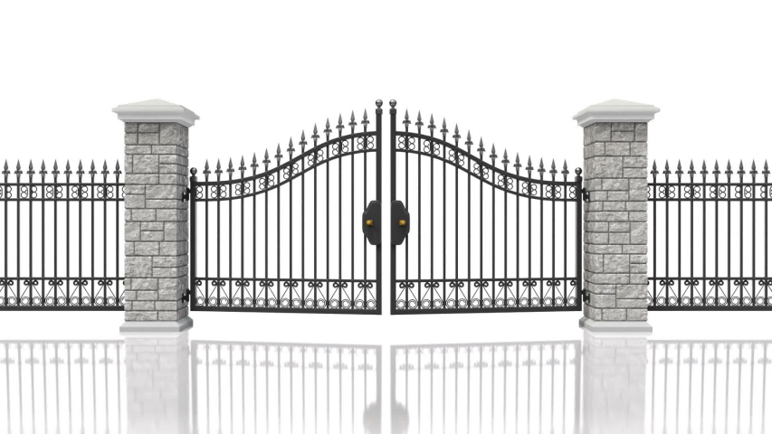 opening iron gate on white reflective Stock Footage Video (100% Royalty ...
