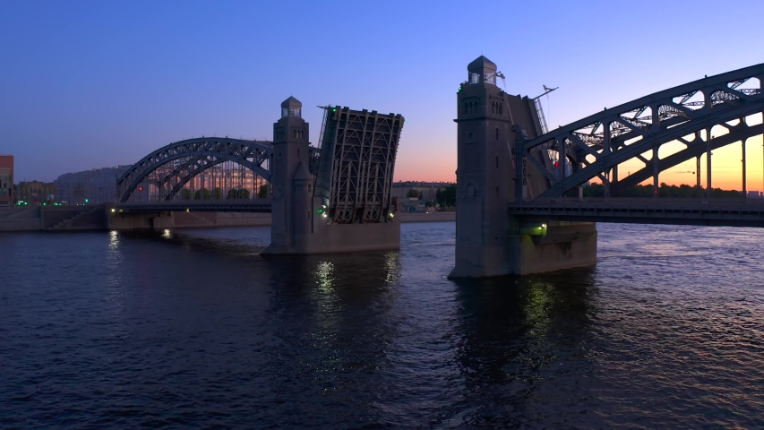 bolsheokhtinsky bridge beautiful drawbridge across neva Stock Footage ...