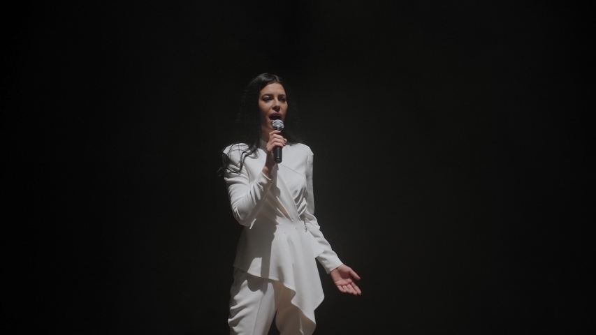 Closeup Singer White Suit Long Dark Stock Footage Video (100% Royalty ...