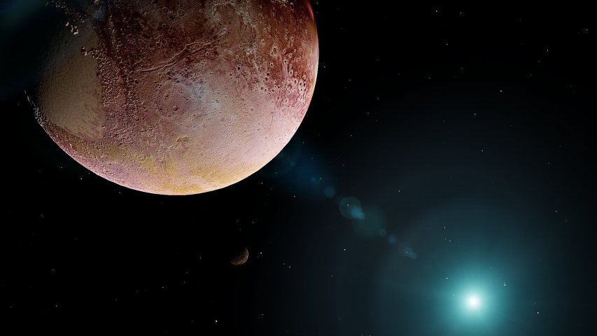 approach planet pluto satellites rotational movement Stock Footage ...