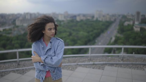 Depressed Young Woman Walking On Rooftop Stock Footage Video (100% ...
