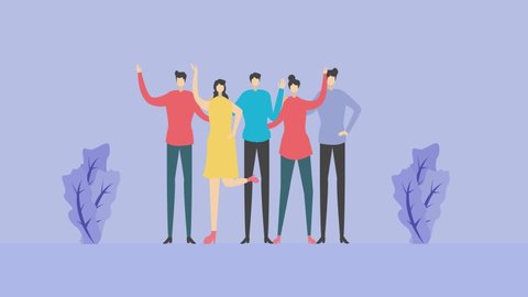 Animated Cartoon Group Young People Waving Stock Footage Video (100% ...