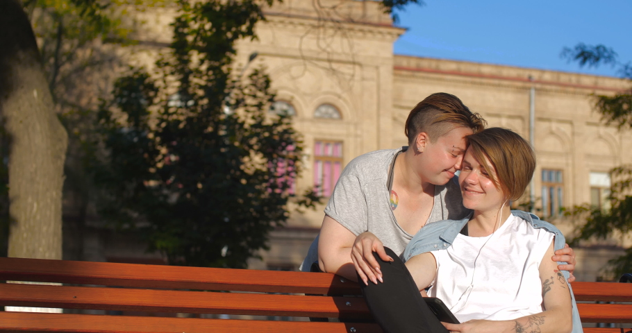 Female Same Sex Couple Sitting On Stock Footage Video 100 Royalty