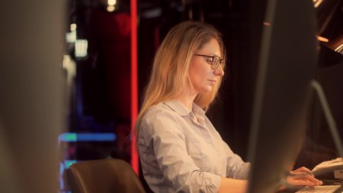 Girl Software Developer Coding On Computer Stock Footage Video (100% ...