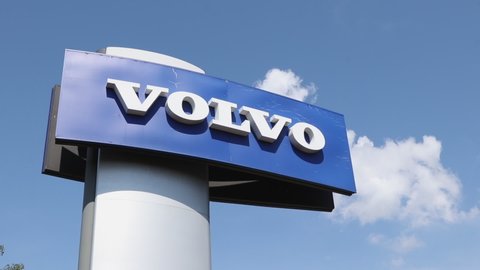 Closeup View Billboard Volvo Logo Against Stock Footage Video (100% ...