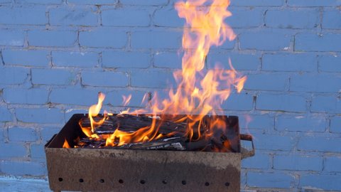 Burning Wood Chocks Form Coal Barbecue Stock Footage Video (100% ...