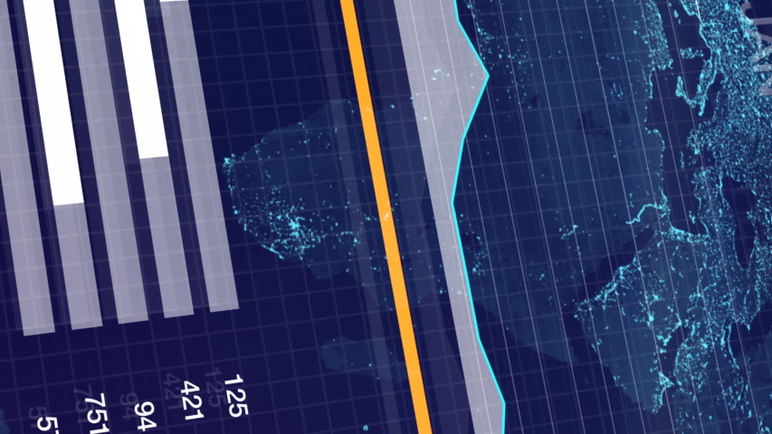 Animation of Hud interface display, Digital globe world map spinning ...