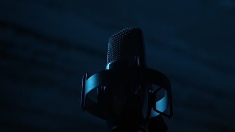 Microphone Illuminated By Colored Light Sources Stock Footage Video ...
