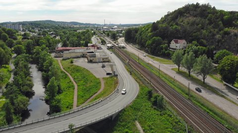 Landscape Highway Railroad Partille Sweden Aerial Stock Footage Video ...