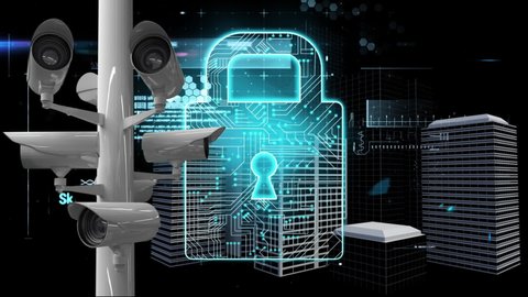 Animation Security Padlock Cctv Cameras Recording Stock Footage Video ...