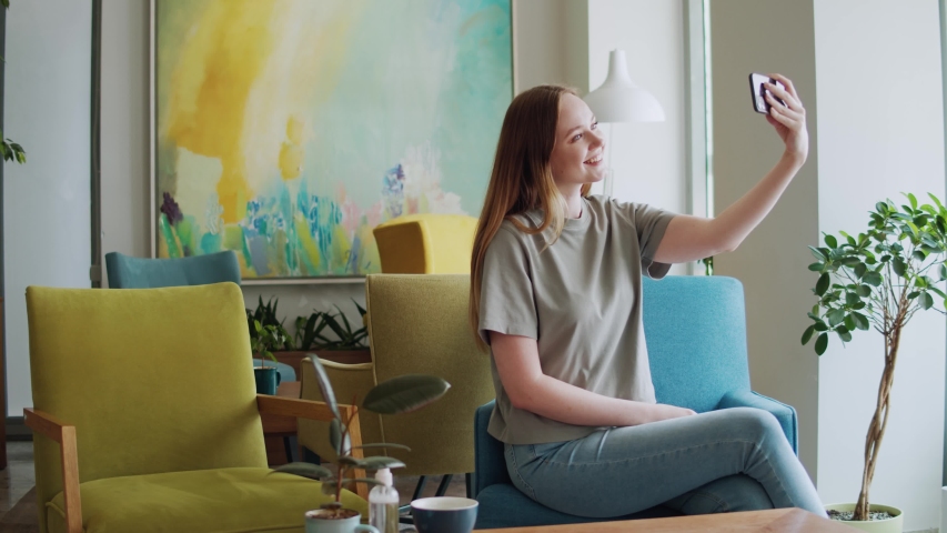 Happy Young Woman Making Facetime Stock Footage Video (100% Royalty ...