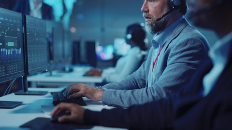 Portrait Serious Professional Technical Controller Sitting Stock ...