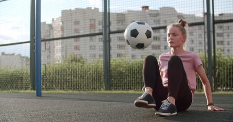 Young Caucasian Girl Practicing Soccer Skills Stock Footage Video (100% ...