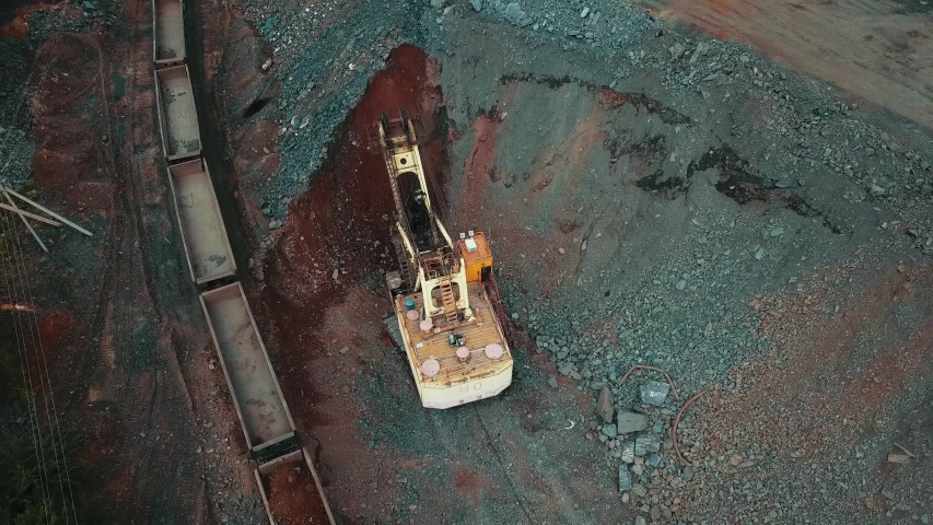 Excavator Quarry Loading Train Iron Stock Footage Video (100% Royalty ...