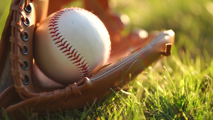 cinematic baseball resting on mitt field Stock Footage Video (100% ...