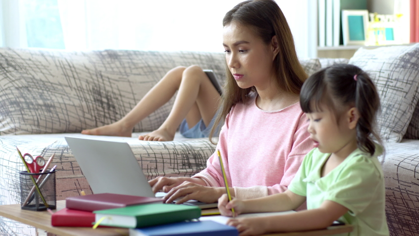 Beautiful Asian Mother Busy Working Home Stock Footage Video (100% ...