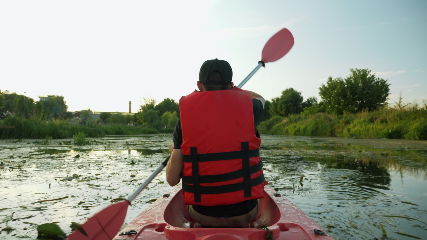 sportive strong man life vest rowing Stock Footage Video (100% Royalty ...