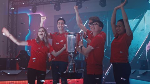 diverse esport team winner video games Stock Footage Video (100% ...