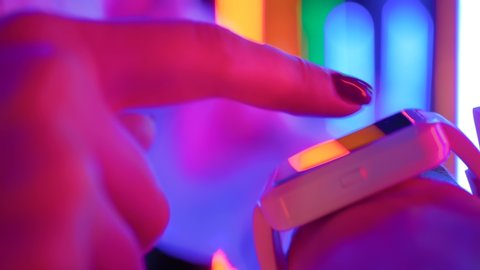 Woman Using Smartphone Device Interactive Exhibition Stock Footage ...