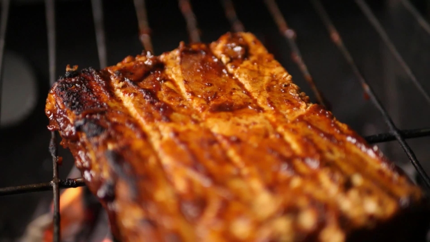 closeup cottage cheese steak being barbecued Stock Footage Video (100% ...