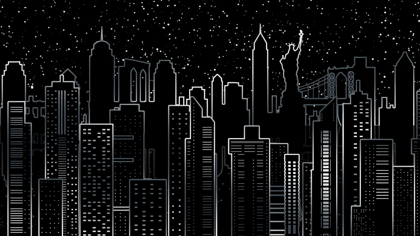 animation panorama new york contours buildings Stock Footage Video (100 ...