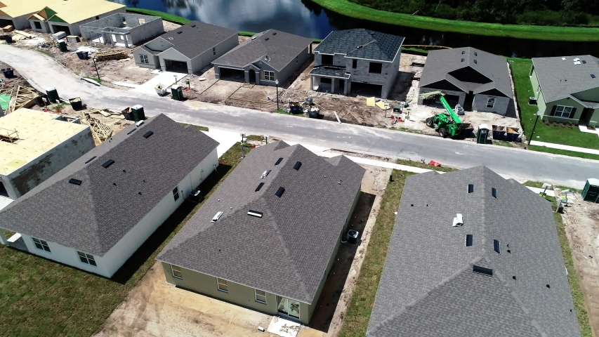 aerial views residential neighborhood under construction Stock Footage ...