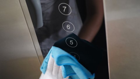Professional Cleaning Concept Disinfecting Elevator Push Stock Footage ...