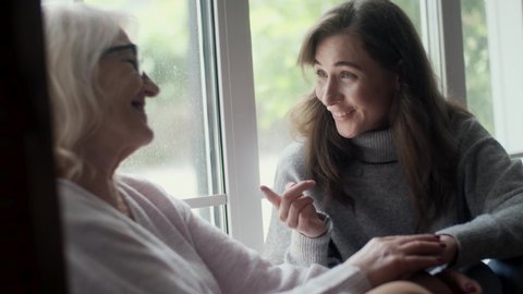 Young Woman Daughter Visiting Elderly Mother Stock Footage Video (100% ...