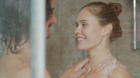 Husband Wife Washing Shower Kissing Having Stock Footage Video (100% ...