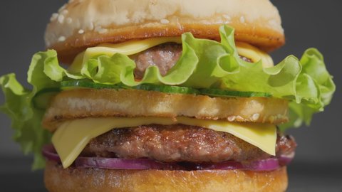 Tasty Beef Burger Cheeseburger Rotating On Stock Footage Video (100% ...