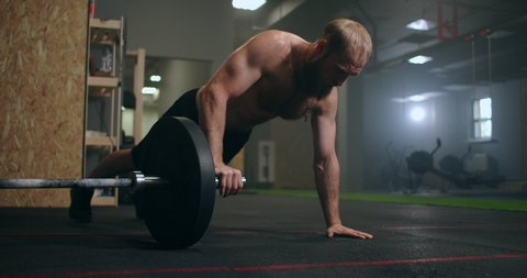 Man Pushes By Rolling Barbell One Stock Footage Video (100% Royalty ...