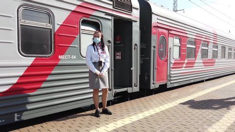 Train Conductor Mask On Her Face Stock Footage Video (100% Royalty-free ...