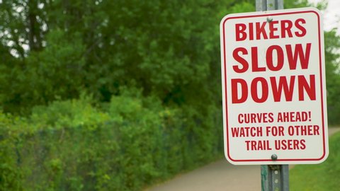 Bikers Slow Down Warning Sign On Stock Footage Video (100% Royalty-free ...