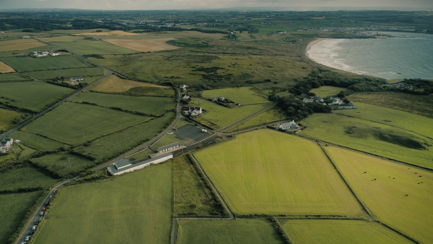 irish farm buildings aerial road seashore Stock Footage Video (100% ...
