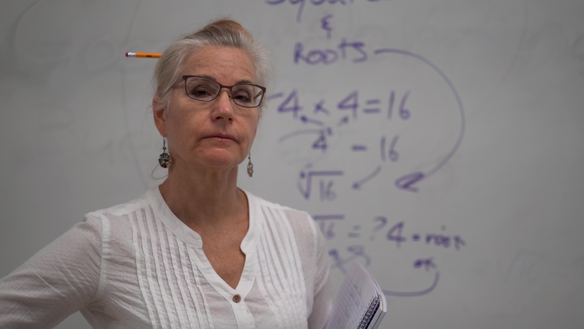 portrait smiling mature woman math teacher Stock Footage Video (100% ...