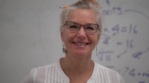 Closeup Portrait Smiling Mature Woman Math Stock Footage Video (100% ...