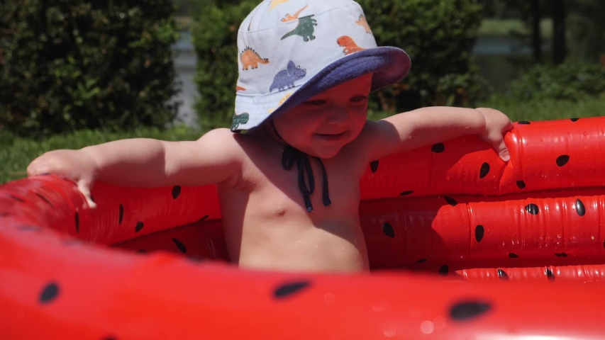cute baby bucket hat relaxing inflatable Stock Footage Video (100% ...